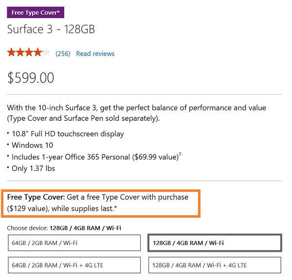 【US/UK】Surface 3を買うと英語キーボード（タイプカバー）が無料でついてくるセールが開催中 | kiritsume.com